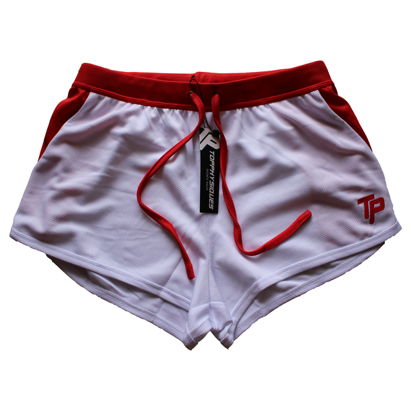 TP BodyBuilding Shorts - White & Red - Topphysiques Wear