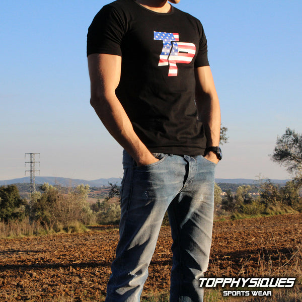 TP T-Shirt - Black & USA print - Topphysiques Wear